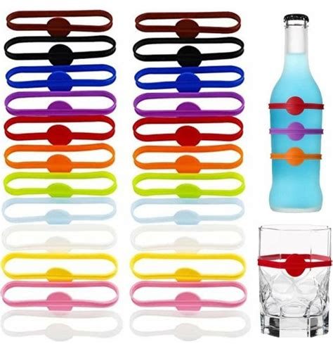 음료 마커 실콘 24개 파티 잔 컵 캔 식별용 와인 글라스 참 음료용 유 마커 맥주병 머그 병용 스트립 티몬