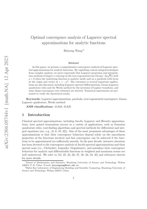 Pdf Optimal Convergence Analysis Of Laguerre Spectral Approximations For Analytic Functions