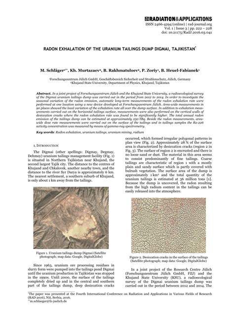 Pdf Radon Exhalation Of The Uranium Tailings Dump Digmai Tajikistan