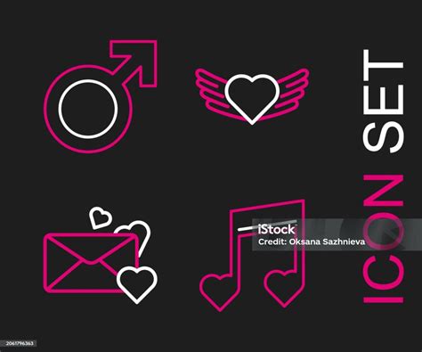 세트 라인 음악 음표 하트 톤 봉투 하트 날개 및 남성 성별 기호 아이콘 벡터 0명에 대한 스톡 벡터 아트 및 기타 이미지 0명 개념 귀여운 Istock