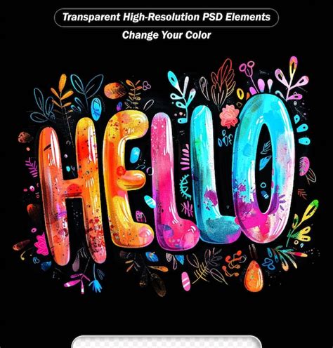 Premium PSD Hello Word Text With Handwritten Rainbow Vibrant Colors