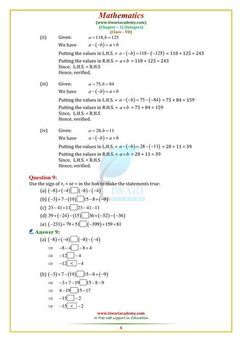 Ncert Solutions For Class 7 Maths Chapter 1 Integers