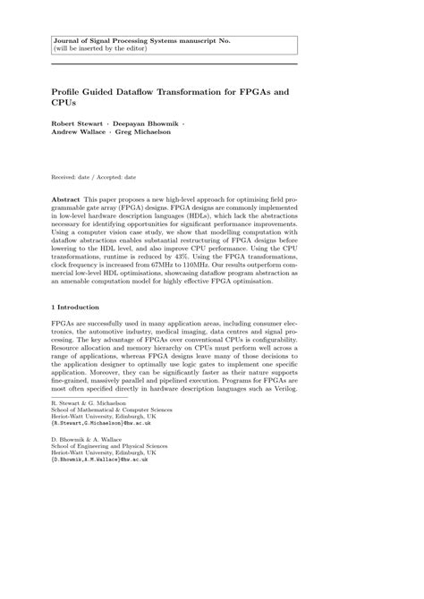 Pdf Profile Guided Dataflow Transformation For Fpgas And Cpus
