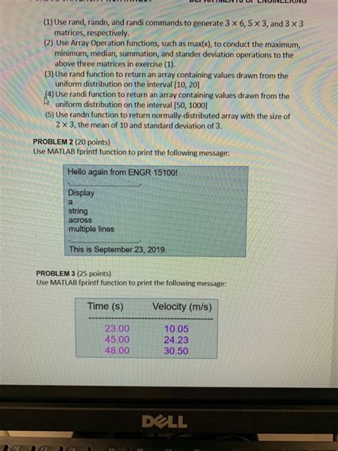 Solved 1 Use Rand Randn And Randi Commands To Generate 3