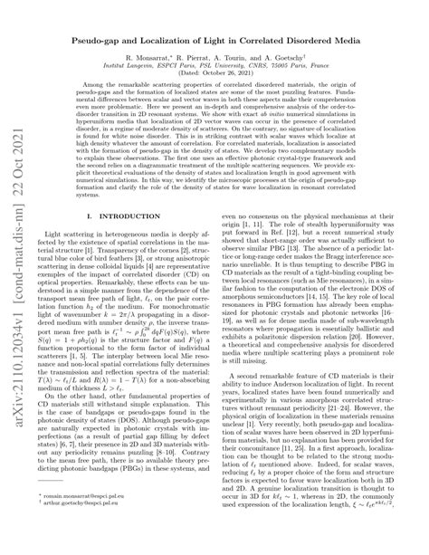 Pdf Pseudo Gap And Localization Of Light In Correlated Disordered Media