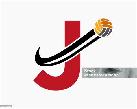 움직이는 배구 공 아이콘이 있는 편지 J 개념에 배구 배구 스포츠 유형 템플릿 Championship에 대한 스톡 벡터 아트 및 기타 이미지 Championship