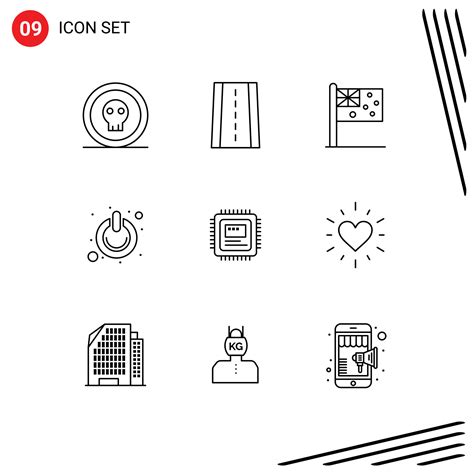 Stock Vector Icon Pack Of 9 Line Signs And Symbols For Cpu Power Australia On Button Editable