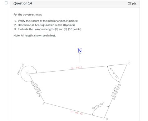 Solved Question 14 22 Pts For The Traverse Shown 1 Verify