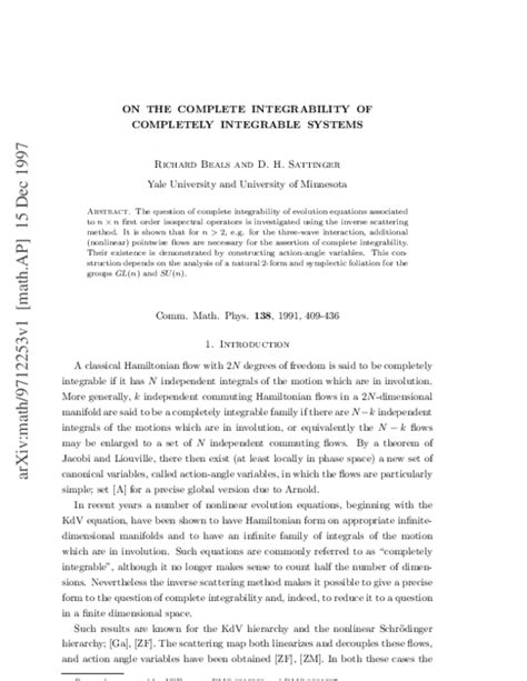 Pdf On The Complete Integrability Of Completely Integrable Systems