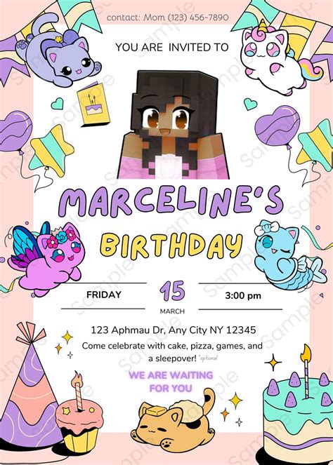 Aphmau Editable Printable Birthday Party Invitation Editable In Canva
