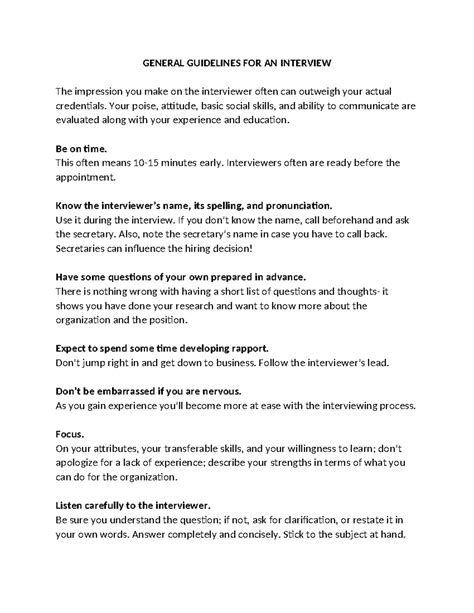 General Guidelines For An Interview General Guidelines For An Interview The Impression You