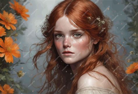 Premium Vector 3 D Render Of A Fantasy Redhead Girl In A Wreath Of