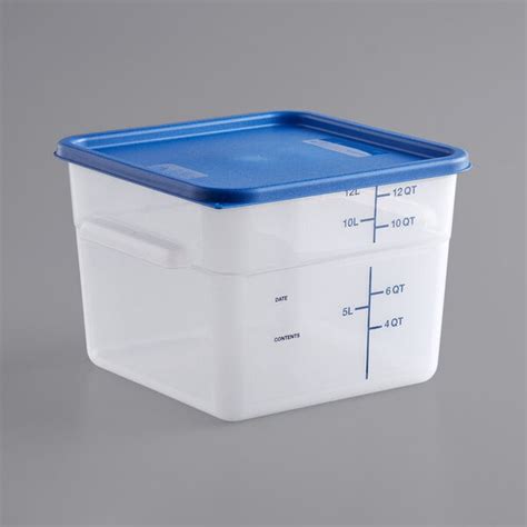 Vigor 12 Qt Translucent Square Polypropylene Food Storage Container And Blue Lid