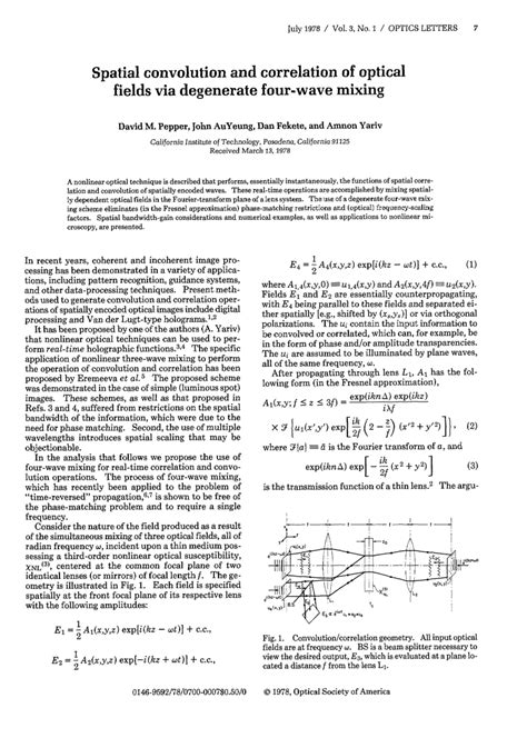 Pdf Spatial Convolution And Correlation Of Optical Fields Via