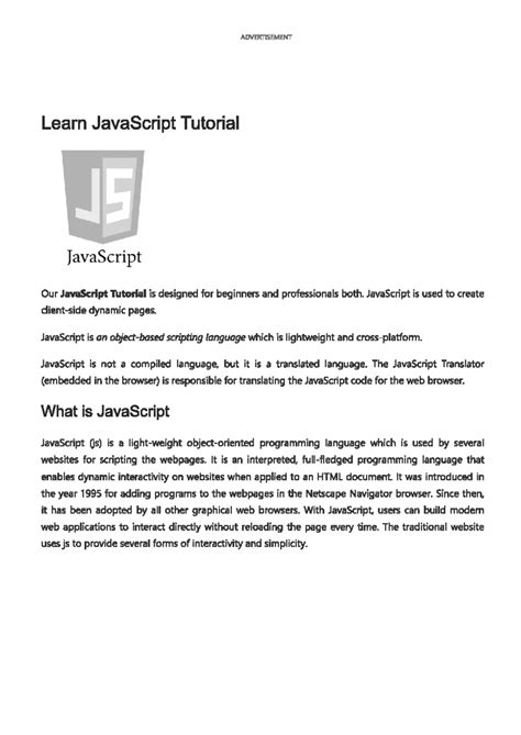 1 Introduction Introduction To Javascript Advertisement Learn 1 Introduction Introduction To Javascript Advertisement Learn