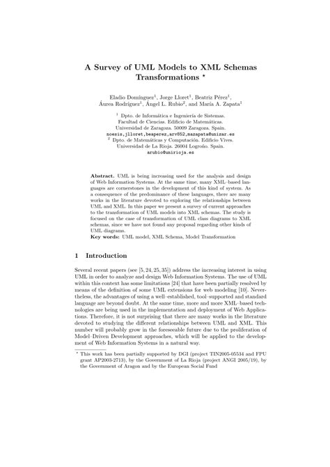 Pdf A Survey Of Uml Models To Xml Schemas Transformations