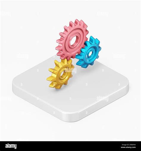 Multicolored Gears Icon 3d Rendering Square Button Key Isometric View