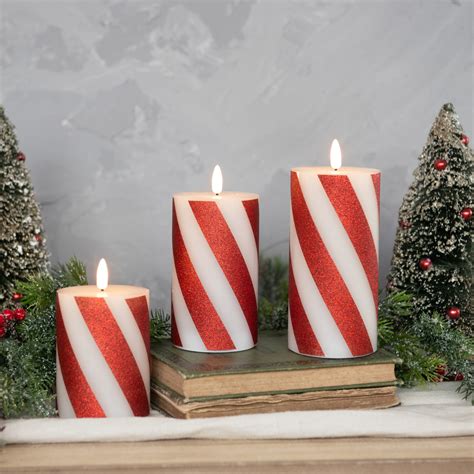 4 Red 3d Flame Candy Cane Pillar Candle Ragon House