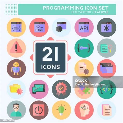 Set Ikon Pemrograman Cocok Untuk Simbol Pemrograman Gaya Datar Desain