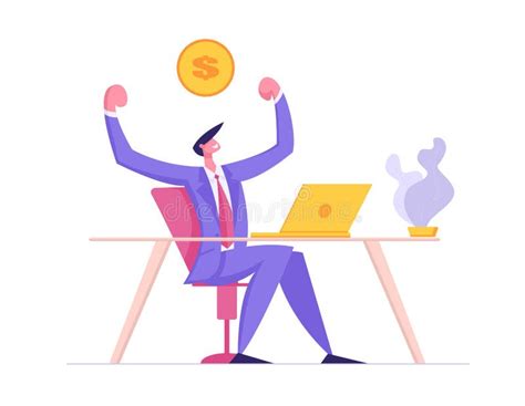 Happy Man Character Working With Laptop Male Developer Coding