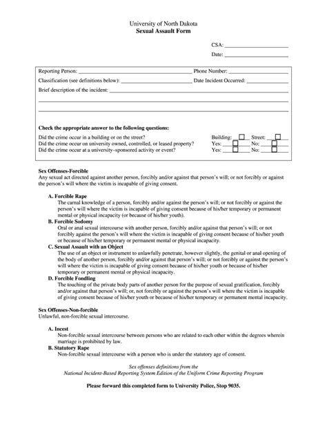 Fillable Online Und University Of North Dakota Sexual Assault Form Fax