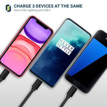 Olixar Basics In USB A To USB C Lightning Micro USB Braided Charge Sync Cable