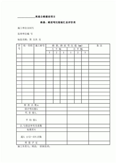 路基路面弯沉检验汇总评价表 公路表格 土木在线
