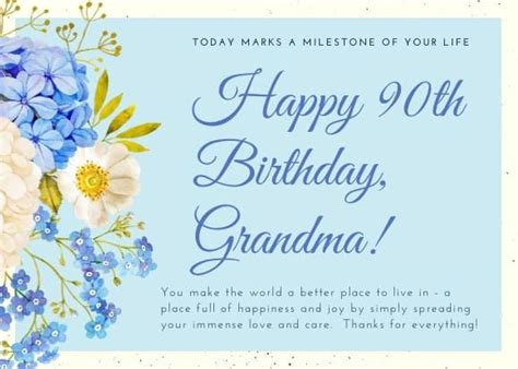 Free 90th Birthday Card For Grandma With Flowers