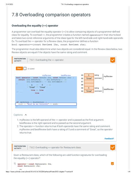 78 Overloading Comparison Operators 7 Overloading Comparison