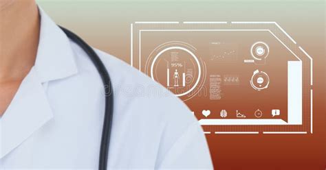 composition of female doctor with medical data processing stock image