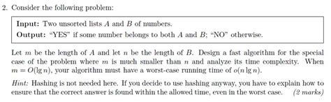 Solved Consider The Following Problem Input Two Chegg Com