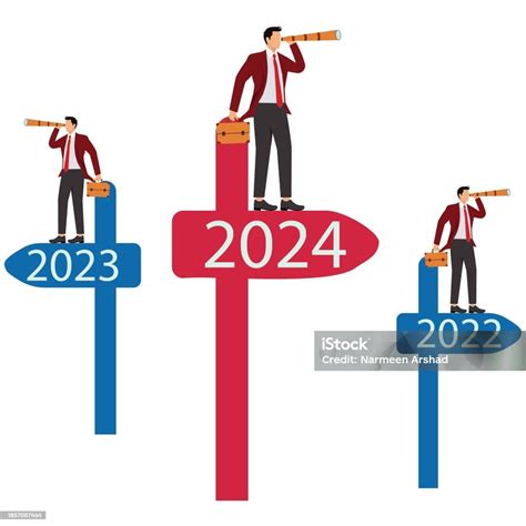 새해를 기대하며 쌍안경을 들고 미래를 바라보는 거리 표지판에 서 있는 남자 사업가 12월 31일에 대한 스톡 벡터 아트 및 기타 이미지 12월 31일 2022년