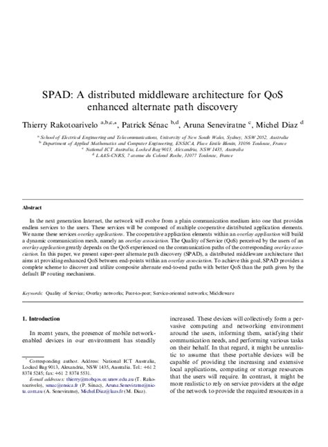 Pdf Spad A Distributed Middleware Architecture For Qos Enhanced