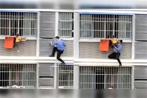 平凡生活中的英雄！女童头卡窗户身体悬空，男子徒手爬外墙救人搞笑cp欢乐多萌娃萌宠笑翻天