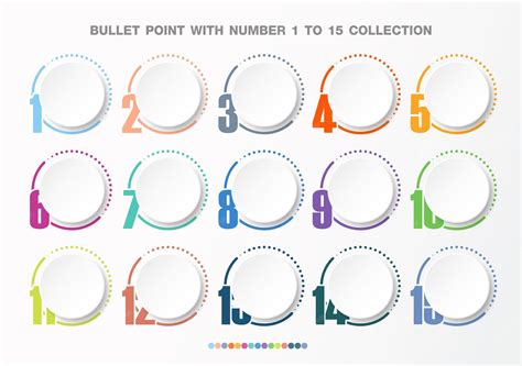 숫자 컬렉션이 있는 총알 1에서 15까지의 숫자 인포그래픽 버튼 및 포인트 프리미엄 벡터