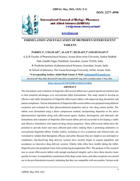 Pdf Formulation And Evaluation Of Ibuprofen Effervescent Tablets