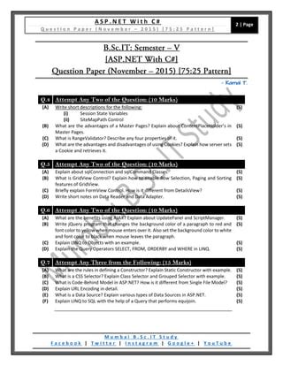 Question Paper ASP NET With C 75 25 Pattern November 2015 PDF