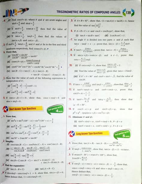Trigonometry Ratios Of Compound Angles S N Dey Mathematics Class 11 Questions Pdf Download