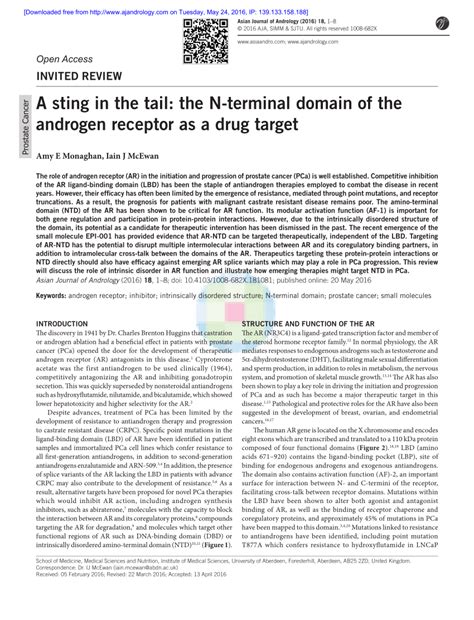 Pdf A Sting In The Tail The N Terminal Domain Of The Androgen Receptor As A Drug Target
