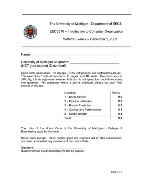 Eecs 370 Introduction To Computer Organization Exam 2 W
