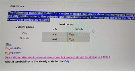 Solved Question 6 The Following Transistor Matrix For A