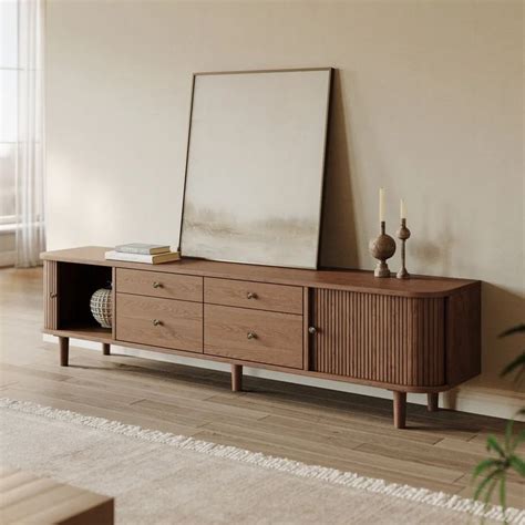 Tristan 84 Inch Warm Brown Solid Oak Tambour Door Tv Stand With 4