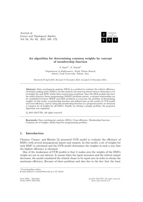 pdf an algorithm for determining common weights by concept of