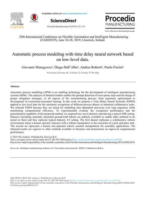 Pdf Automatic Process Modeling With Time Delay Neural Network Based On Low Level Data
