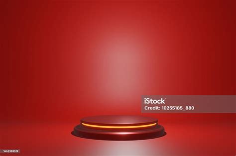 제품 프리젠 테이션 무대 또는 연단은 빨간색 스튜디오 배경 3d 렌더링에 제품을 제시합니다 0명에 대한 스톡 사진 및 기타 이미지 Istock