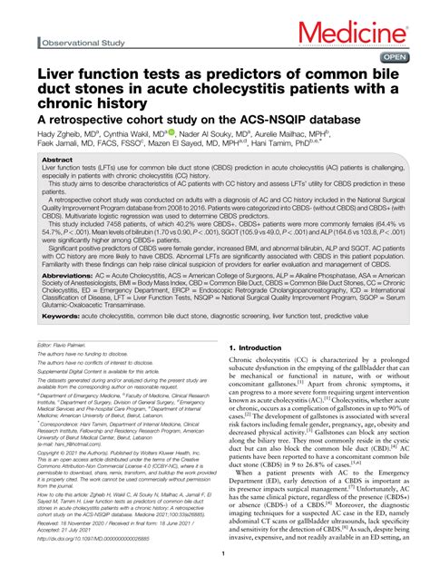 Pdf Liver Function Tests As Predictors Of Common Bile Duct Stones In Acute Cholecystitis
