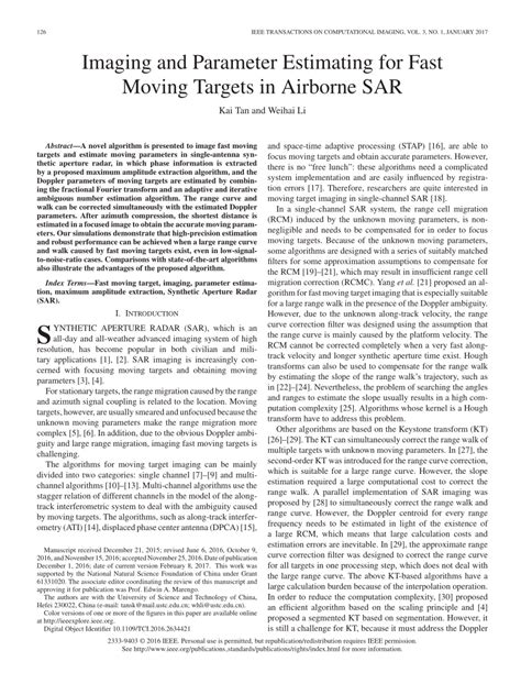 Pdf Imaging And Parameter Estimating For Fast Moving Targets In