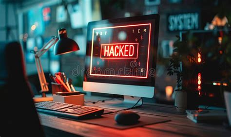 Cybersecurity Breach Warning With System Hacked Alert On A Computer Screen In A Dark Office