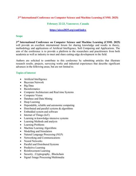 3rd international conference on computer science and machine learning