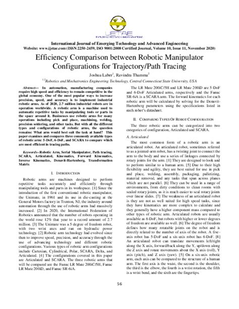 Pdf Efficiency Comparison Between Robotic Manipulator Configurations For Trajectorypath Tracing